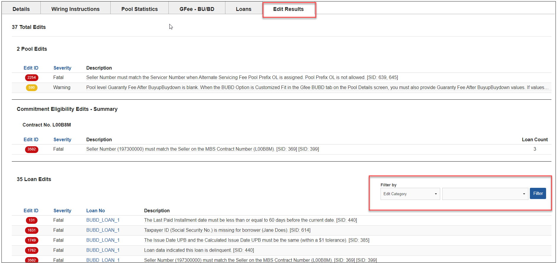 Loan Delivery Job Aids: Filter for Edit Resolution