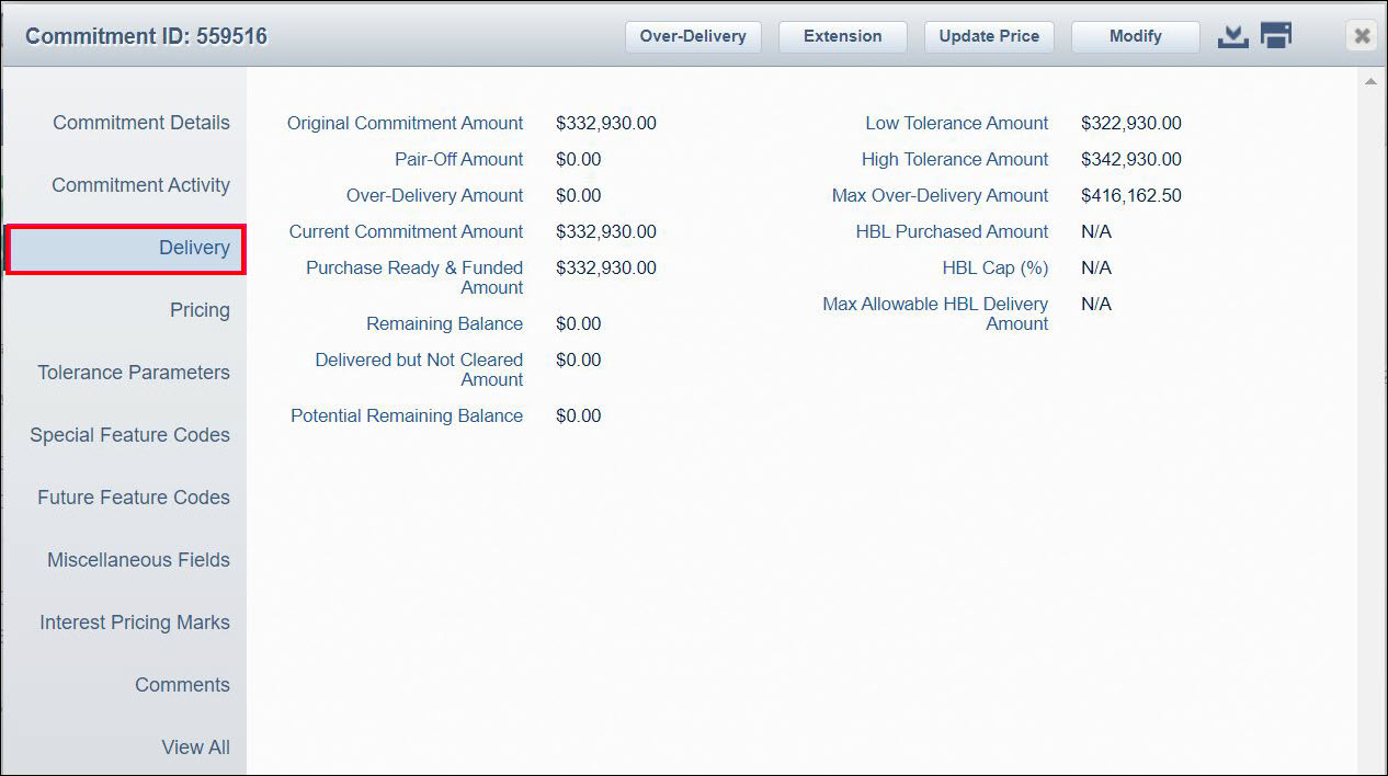 PE – Whole Loan: Viewing Mandatory Commitment Details