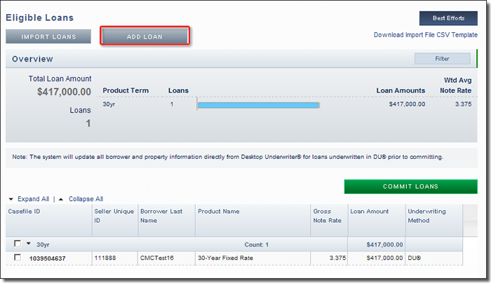 PE – Whole Loan: Adding a Loan to Your Best Efforts Eligible Loans Pipeline
