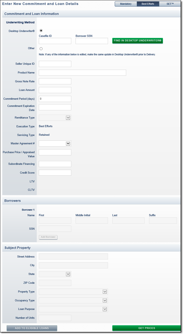 PE – Whole Loan: Adding a Loan to Your Best Efforts Eligible Loans Pipeline