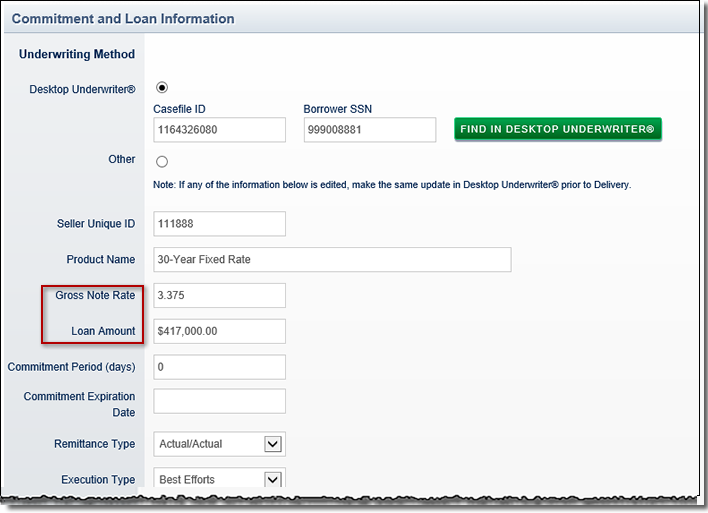 PE – Whole Loan: Entering a Best Efforts Loan Using a DU Casefile ID