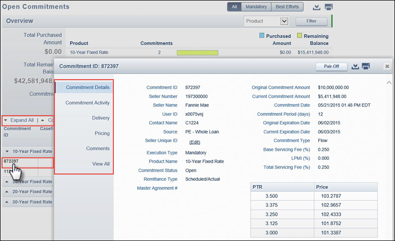 PE – Whole Loan: Viewing Your Open Commitments Pipeline